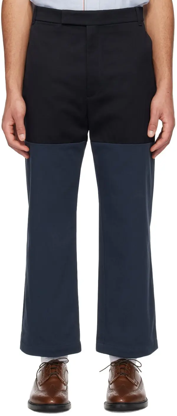 Thom Browne Panelled Straight Leg Trousers - Navy Blue