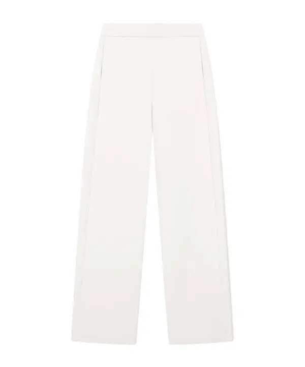 Emporio Armani Wide Leg Elastic Waist Trousers With Embroidered Logo - White