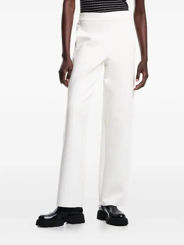 Emporio Armani Wide Leg Elastic Waist Trousers With Embroidered Logo - White