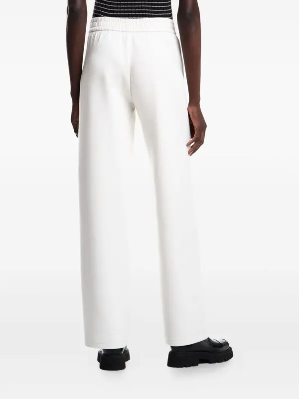 Emporio Armani Wide Leg Elastic Waist Trousers With Embroidered Logo - White