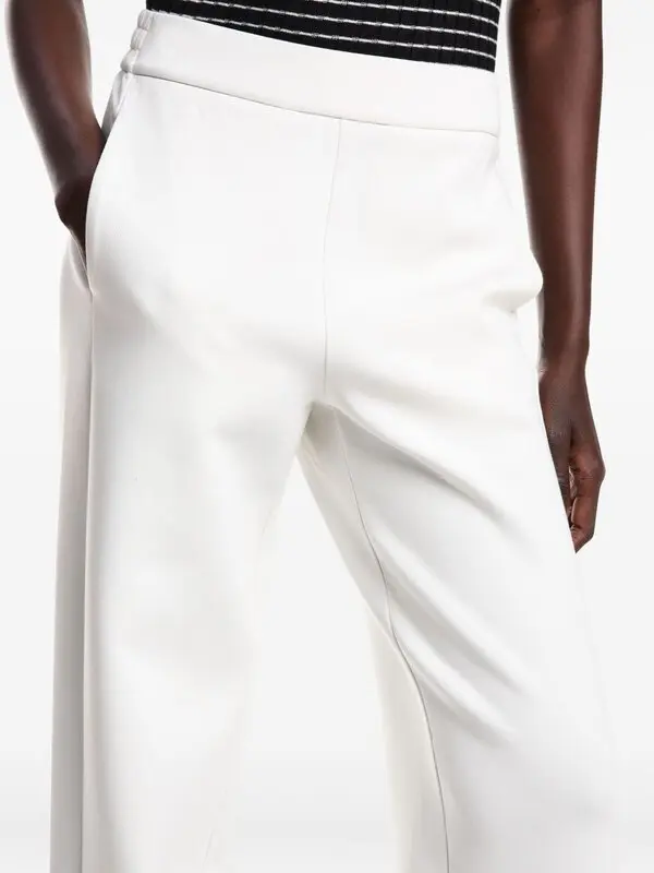Emporio Armani Wide Leg Elastic Waist Trousers With Embroidered Logo - White