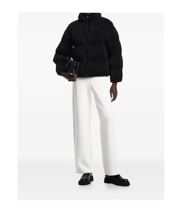 Emporio Armani Wide Leg Elastic Waist Trousers With Embroidered Logo - White