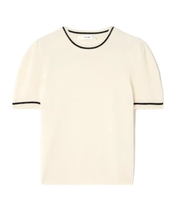 FRAME Pointelle-knit T-shirt With Puff Sleeves