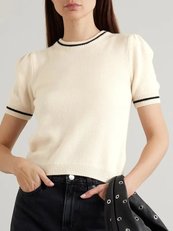 FRAME Pointelle-knit T-shirt With Puff Sleeves