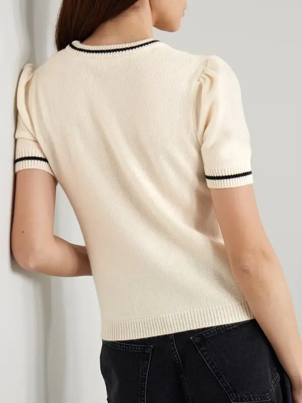 FRAME Pointelle-knit T-shirt With Puff Sleeves