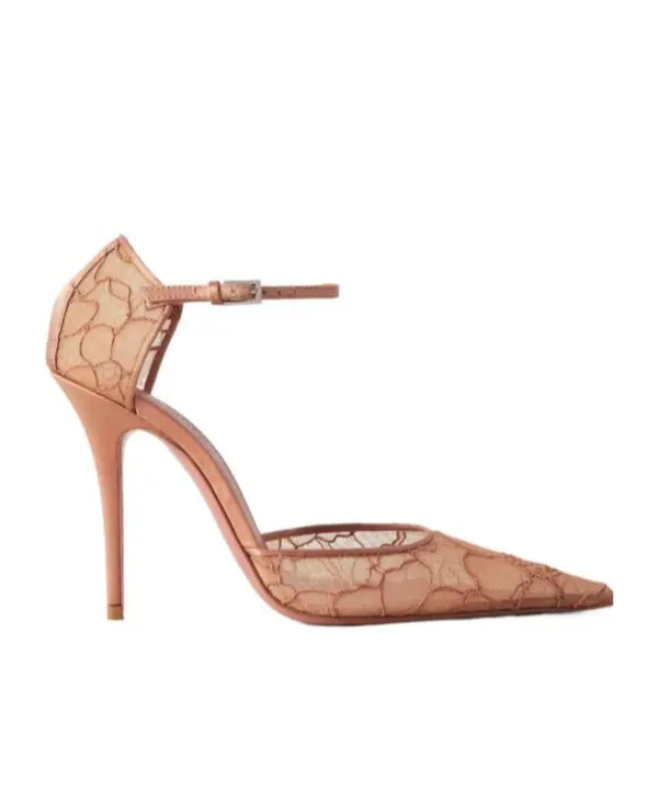 Amina Muaddi Satin-trimmed Corded Lace Pumps - Pink