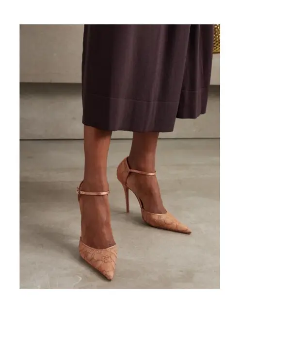 Amina Muaddi Satin-trimmed Corded Lace Pumps