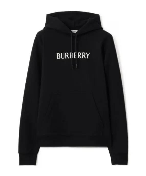 Burberry Logo Printed Drawstring Hoodie - Black