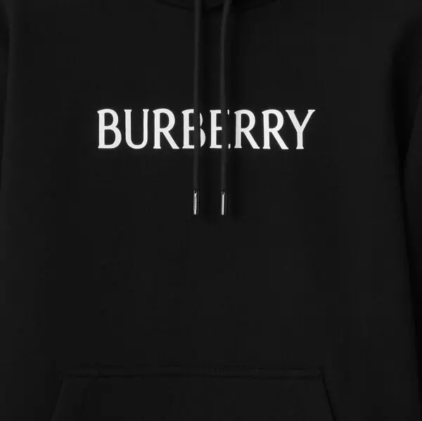 Burberry Logo Printed Drawstring Hoodie - Black