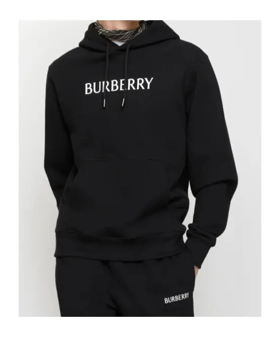 Burberry Logo Printed Drawstring Hoodie - Black