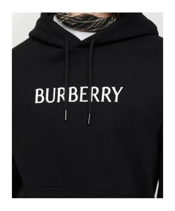 Burberry Logo Printed Drawstring Hoodie - Black