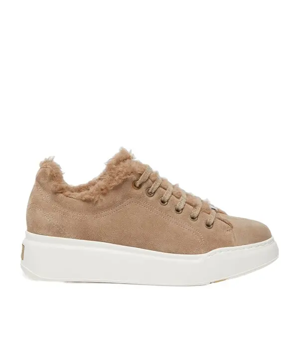 Max Mara Suede & Teddy Fabric Low Top Sneakers - White