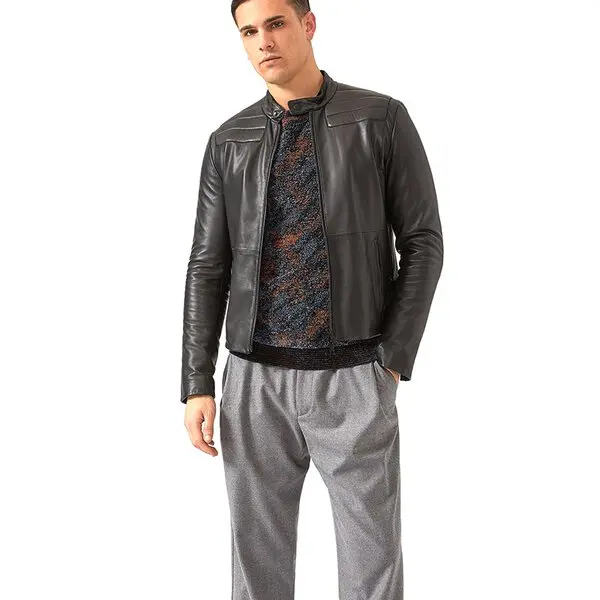 Emporio Armani Logo Leather Jacket