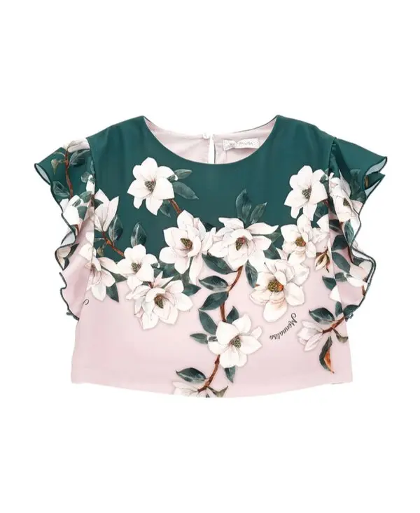 Monnalisa Floral Short Sleeve Ruffled Blouse