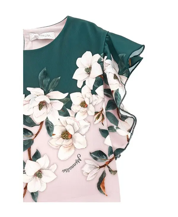 Monnalisa Floral Short Sleeve Ruffled Blouse
