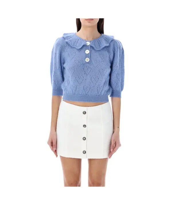 Alessandra Rich Crystal Embellished Cropped Sweater