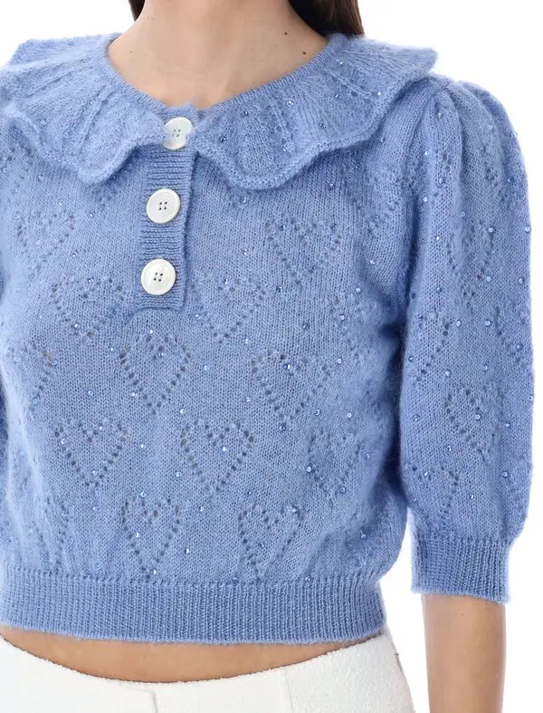Alessandra Rich Crystal Embellished Cropped Sweater