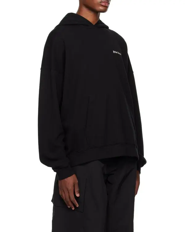 Palm Angels Logo Embroidered Hoodie - Black