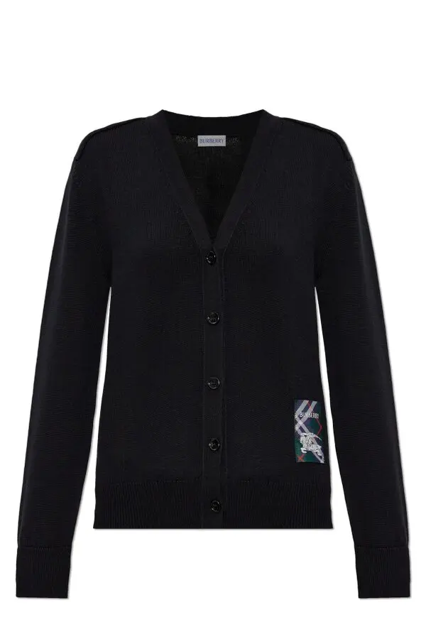 Burberry Logo Patch Knitted Cardigan - Black