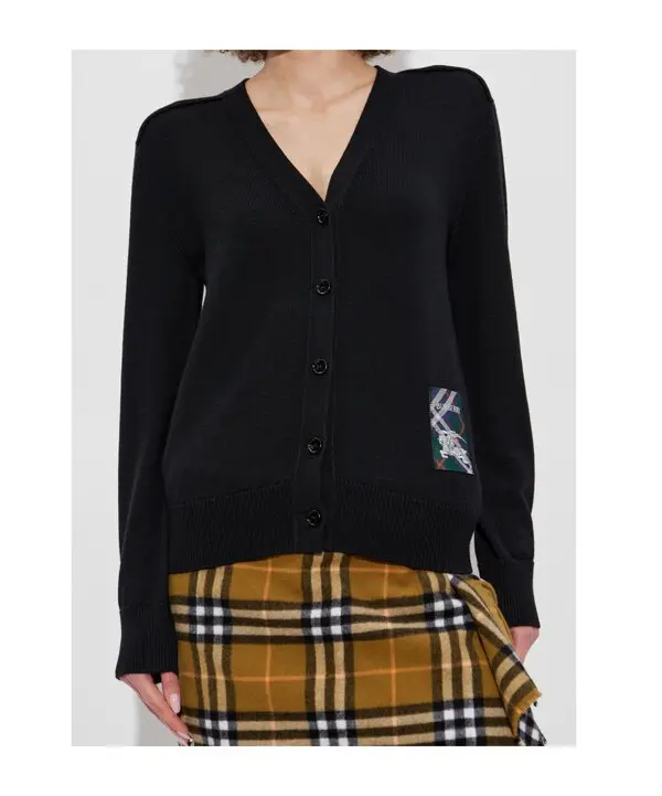 Burberry Logo Patch Knitted Cardigan - Black