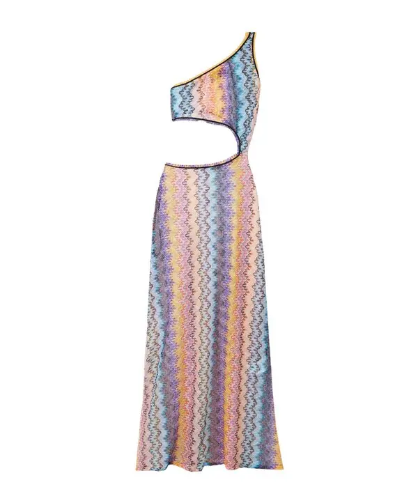Missoni One-shoulder Cutout Printed Mesh Maxi Dress - Gray
