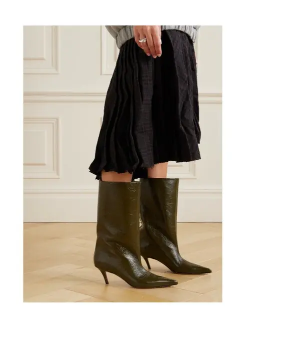 Amina Muaddi Crinkled Leather Pointed Toe Boots