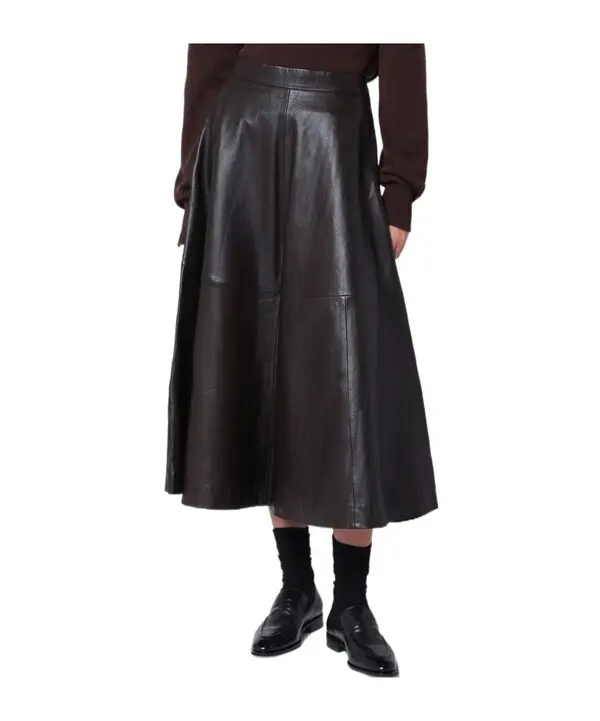 RÓHE A-line Pleated Leather Skirt - Brown