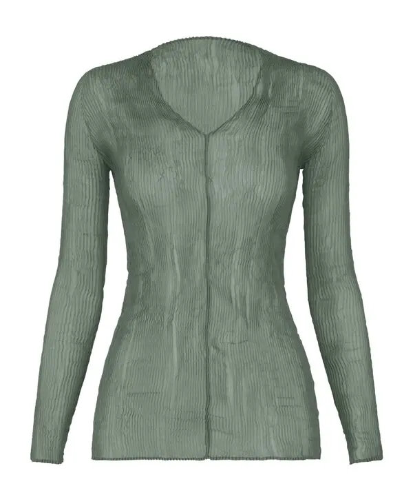 Issey Miyake Pleated V-neck Top - Gray