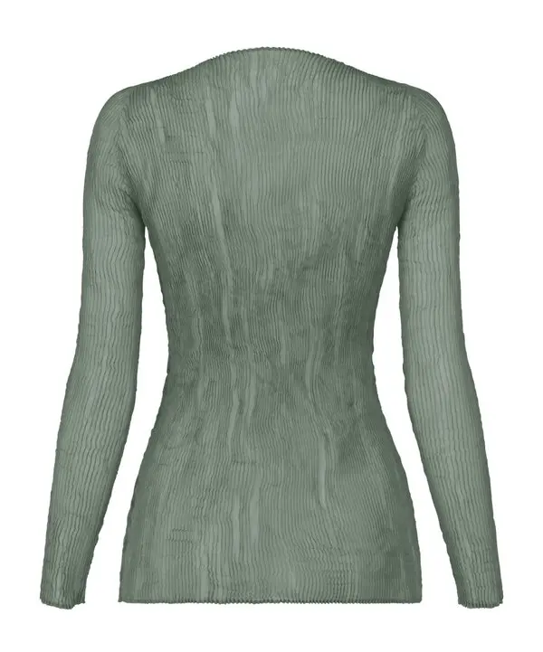 Issey Miyake Pleated V-neck Top - Gray
