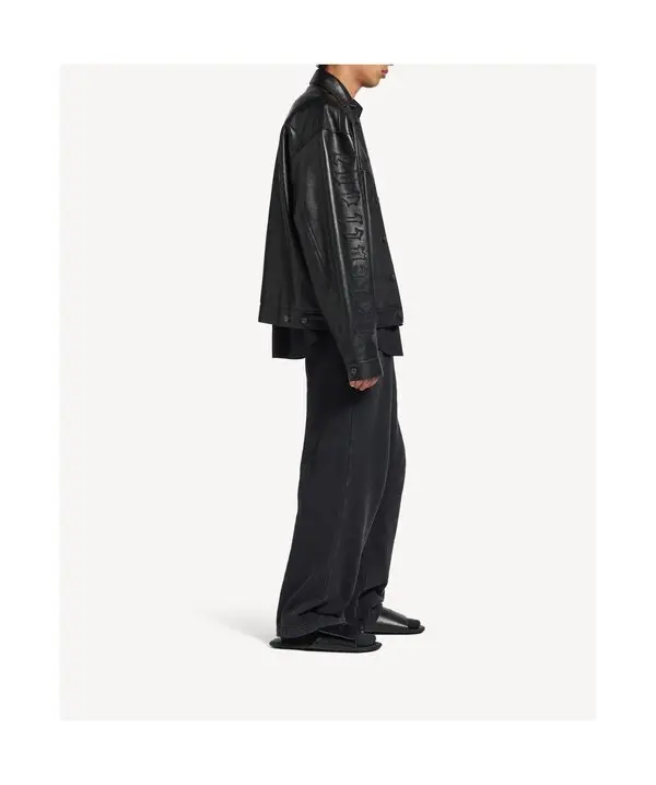 Balenciaga Leather Shirt Jacket With Gothic Embroidery - Black