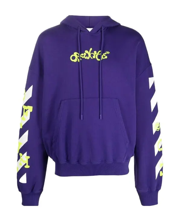 Off-White Logo Print Drawstring Hoodie - Purple