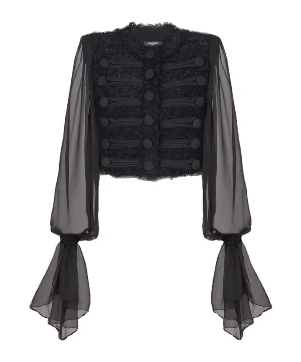 Balmain Embellished Tweed And Chiffon Jacket