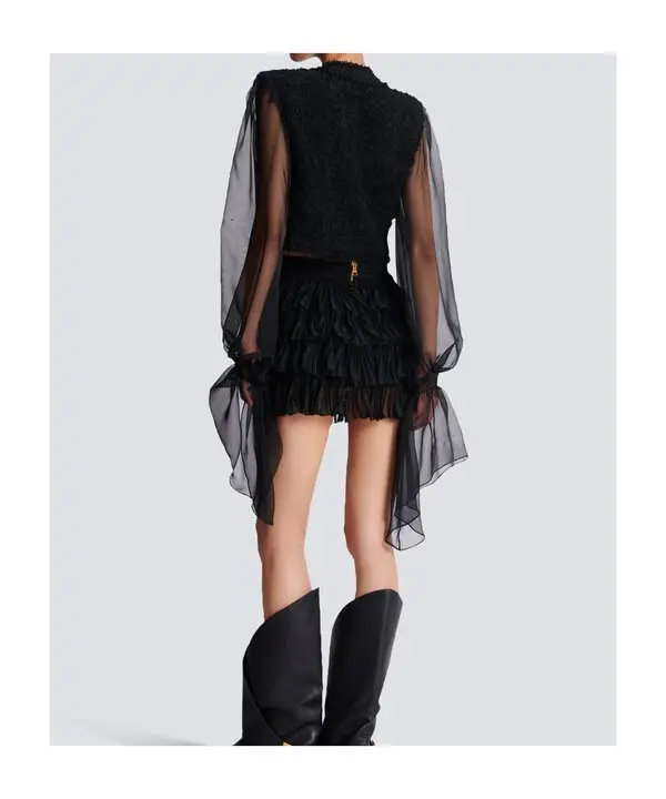 Balmain Embellished Tweed And Chiffon Jacket