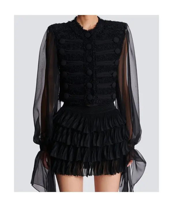 Balmain Embellished Tweed And Chiffon Jacket