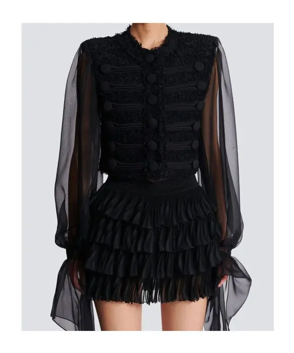 Balmain Embellished Tweed And Chiffon Jacket