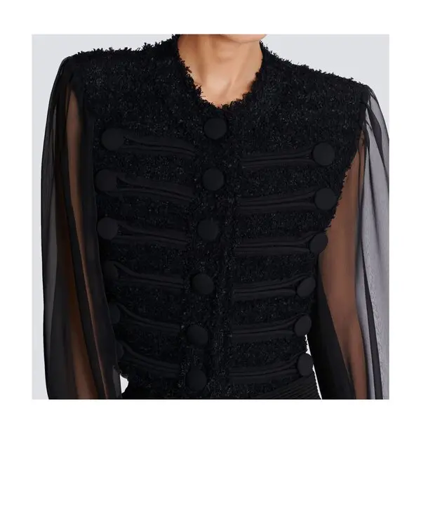 Balmain Embellished Tweed And Chiffon Jacket