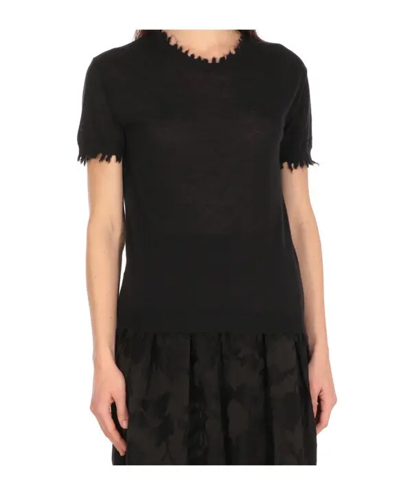UMA WANG Distressed Crew Neck Short Sleeve Sweater