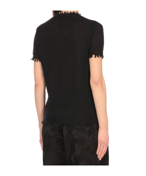 UMA WANG Distressed Crew Neck Short Sleeve Sweater