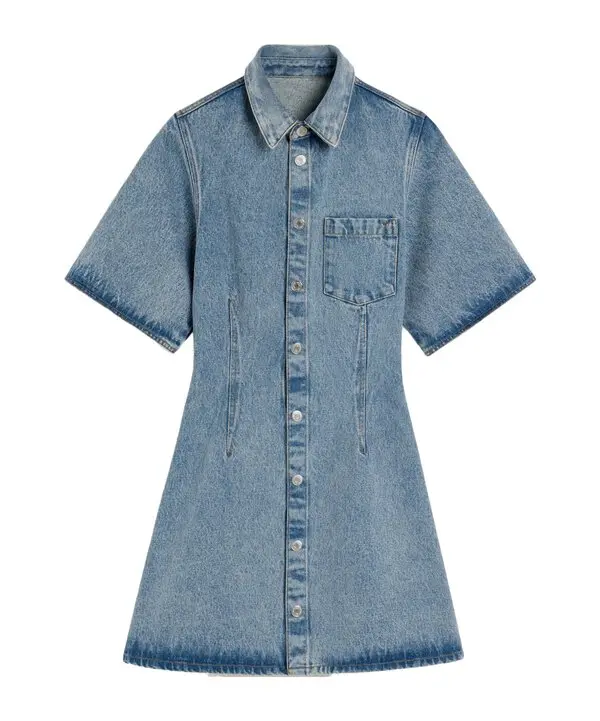 AMI Paris Short Sleeve Shirt Dress - Gray