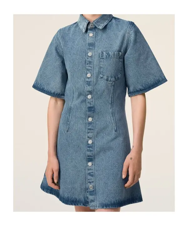 AMI Paris Short Sleeve Shirt Dress - Gray