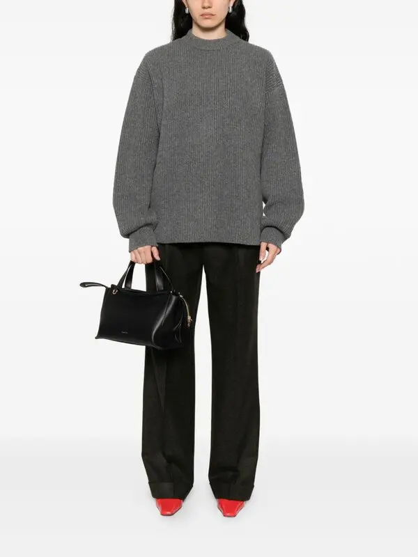 JIL SANDER Crew Neck Sweater With Asymmetrical Detail - Gray