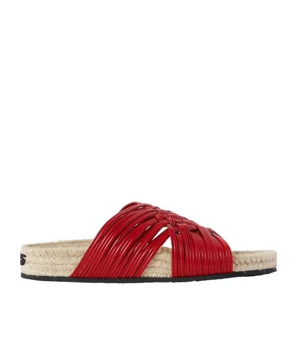 Stella McCartney Gaia Woven Leather Slides - Red