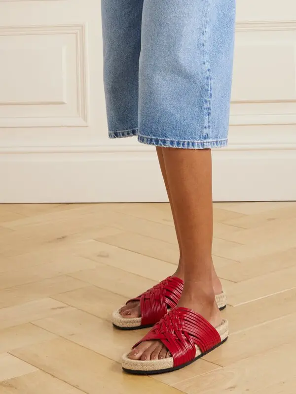 Stella McCartney Gaia Woven Leather Slides - Red