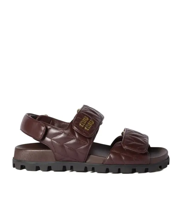 Miu Miu Logo-lettering Quilted Sandals - Black