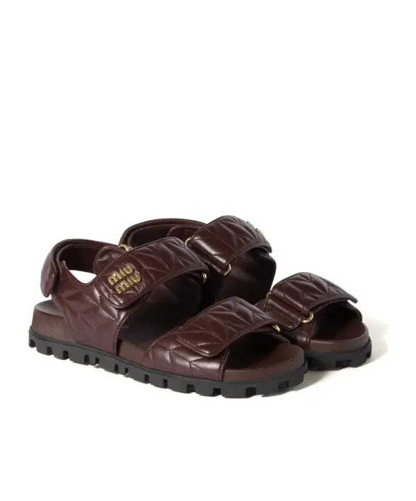Miu Miu Logo-lettering Quilted Sandals - Black