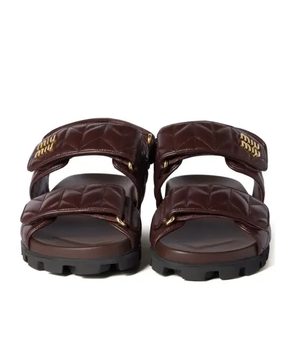Miu Miu Logo-lettering Quilted Sandals - Black