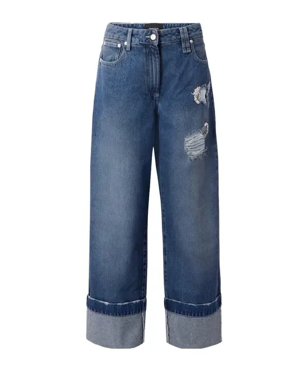 Simone Rocha Embellished Distressed Wide-leg Jeans - Blue