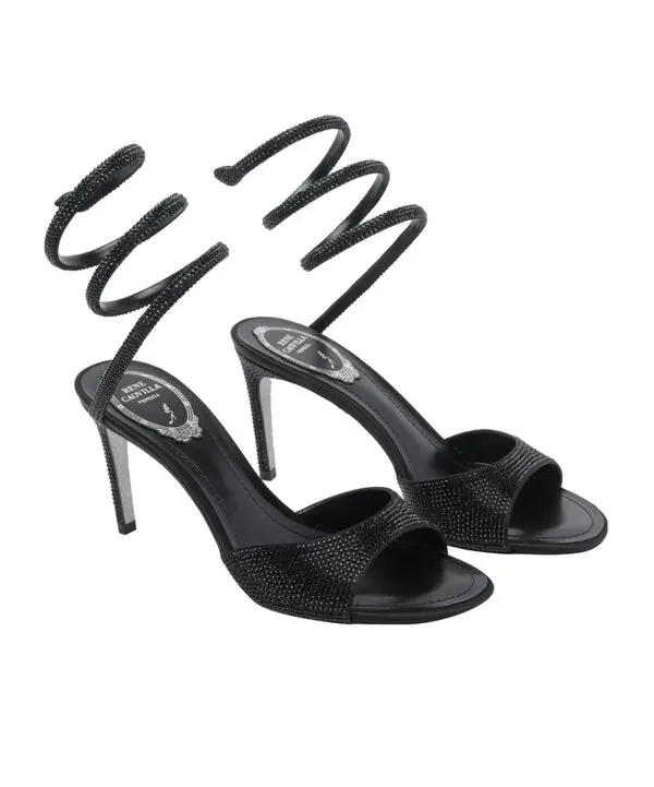 Rene Caovilla Embellished Crystal Stiletto Sandals - Black