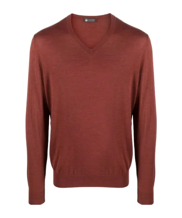Colombo Fine-knit V-neck Jumper - Red