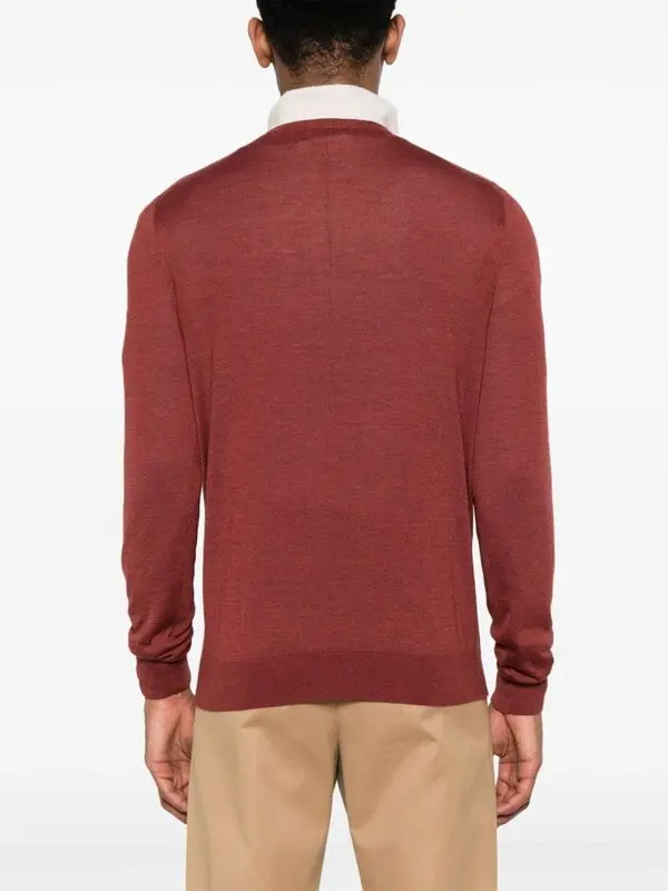 Colombo Fine-knit V-neck Jumper - Red